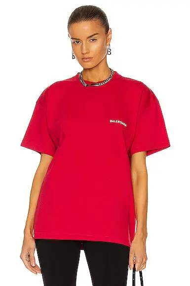 Balenciaga Medium Fit T Shirt In Red In Raspberry & White - 30